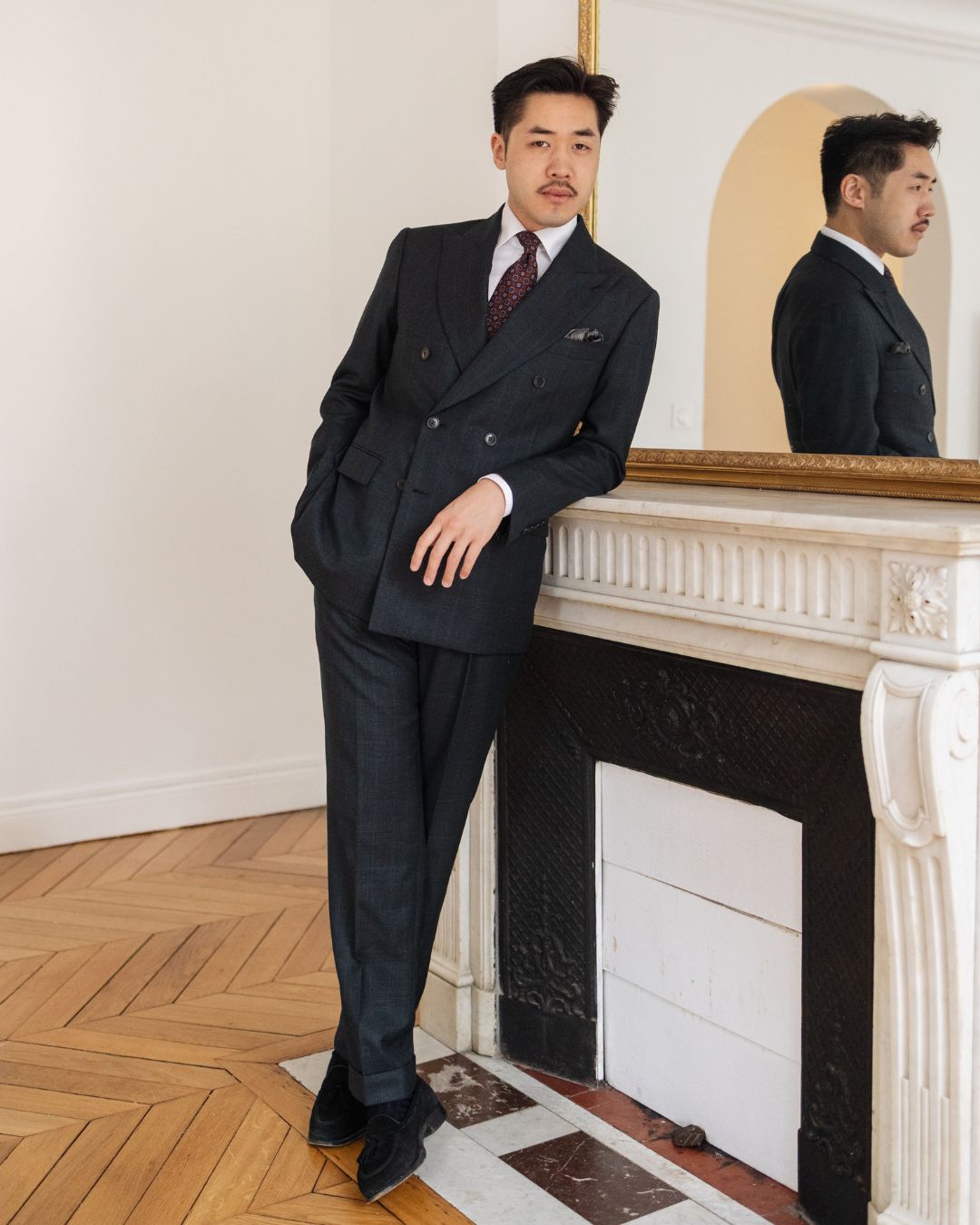 Outfit 6 Hugo Jacomet - Dark green Prince of Wales double-breasted suit ...